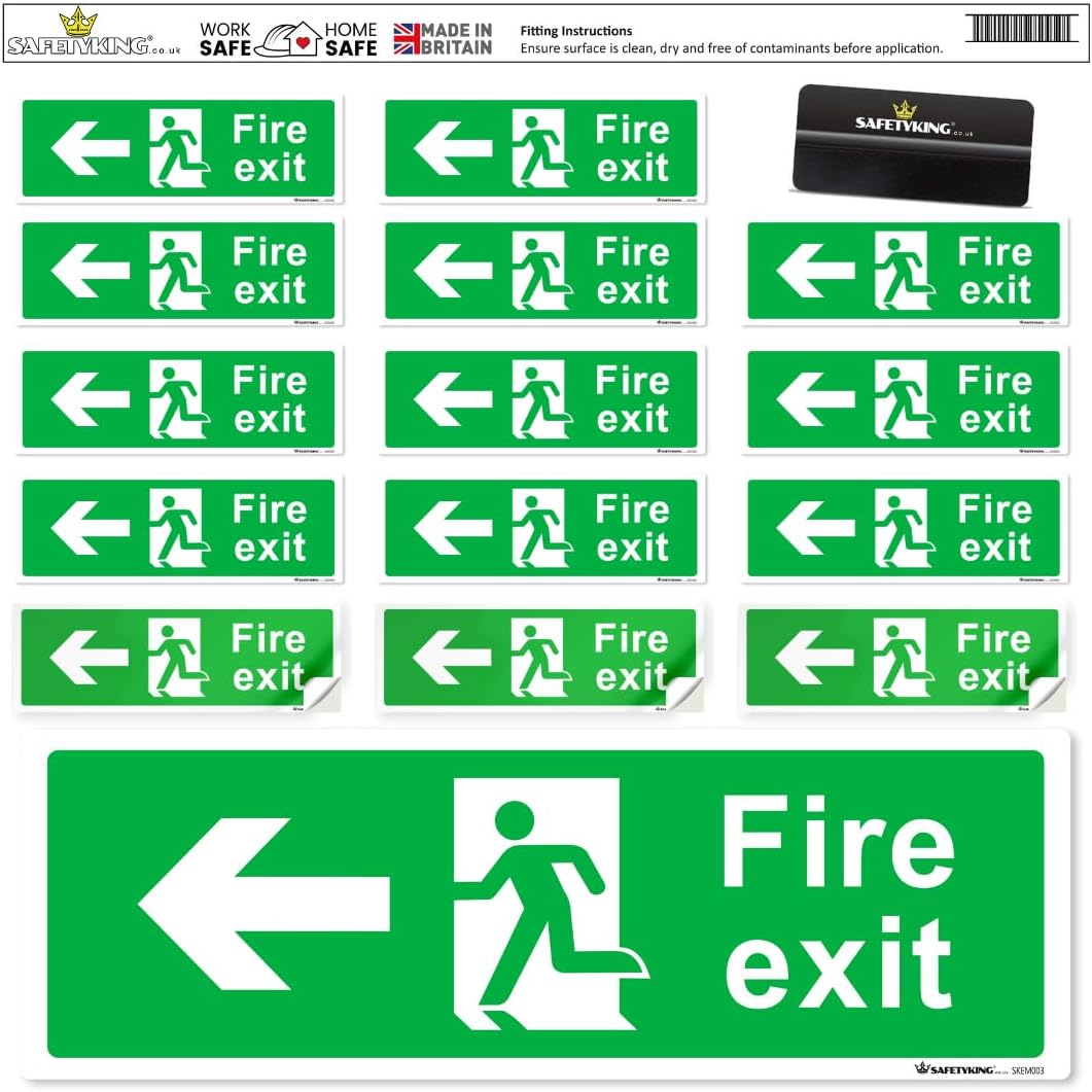SAFETYKING® 16 Piece Fire Exit Signs | Running Man Left Fire Exit Sign